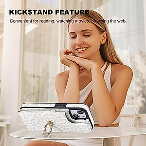 HAOPINSH for iPhone 13/ iPhone 14 Wallet Case with Card Holder, 360°Rotation Ring Kickstand, White Leopard Cheetah Pattern, RFID Blocking Leather for Girls Women, Double Buttons Flip Protective 6.1"