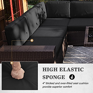 Vakollia 7 Pieces Patio Furniture Set with 44" Propane Gas Fire Pit Table, Outdoor Sectional Brown Rattan Wicker Conversation Sofa Sets with Coffee Table