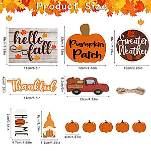12 Pieces Fall Tiered Tray Decor Fall Wooden Signs Decor Set Include Pumpkin Gnome Truck Wood Sign Letter Sign Table Centerpieces for Thanksgiving Autumn Harvest Home Table Tiered Tray Decor
