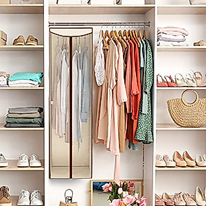 STORAGE MANIAC 2-Pack Hanging Garment Bag, Long Garment Cover for Closet, Clear Garment Bags for Storage, Large Garment Storage Bag for Dresses, Suits, Gown, Coat, Uniforms, Zipper Cover with Sealed Clear Window, Beige