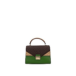 Michael Kors Sloan Medium Leather Satchel- Brown/Acorn/True Green