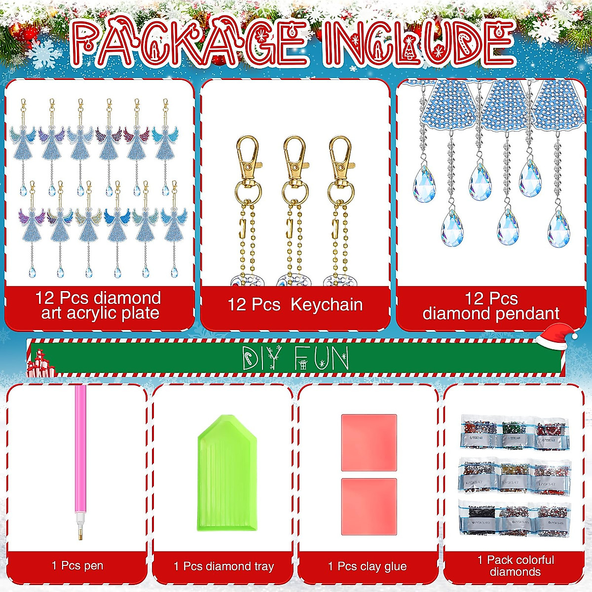 Riceshoot 12 Pcs Bereavement Gift Diamond Painting Kits for Sympathy Memorial Gift Diamond Painting Keychain Sympathy Gift for Loss of Loved One Remembrance Decor(Angel)