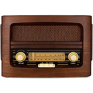 ClearClick Classic Vintage Retro Style AM/FM Radio with Bluetooth, Aux-in, & USB - Handmade Wooden Exterior Dark Brown