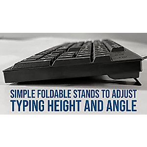 Manhattan Wired Computer Keyboard – Basic Black Keyboard - with 4.5ft USB-A Cable, 104-keys, Foldable Stands - Compatible for Windows, PC, Laptop - 3 Yr Mfg Warranty – 179324