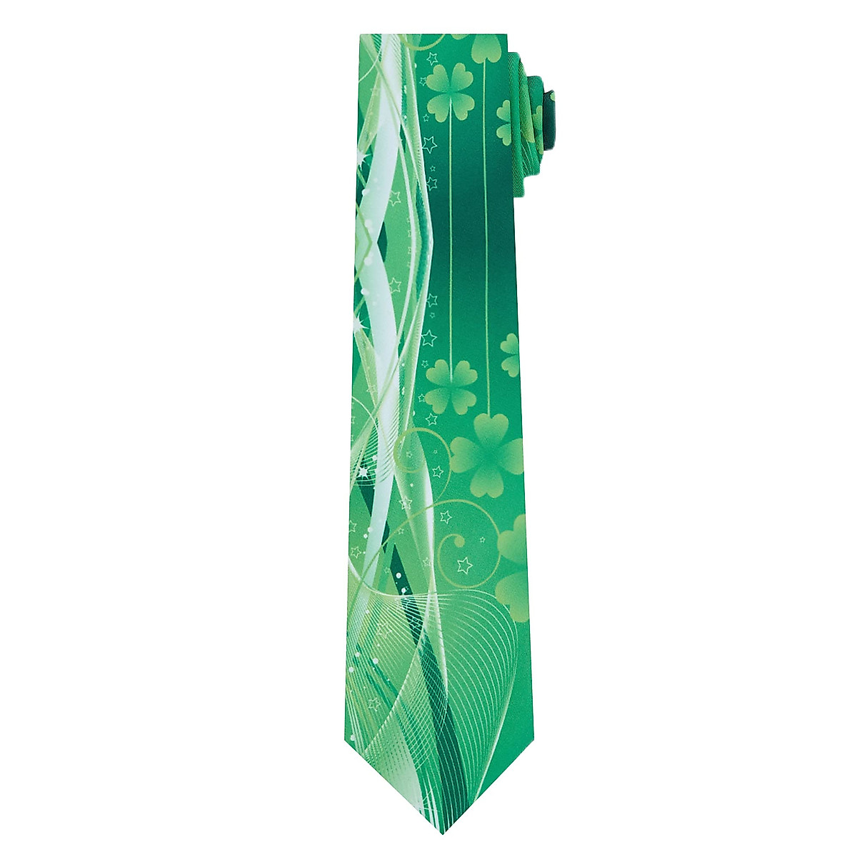 Jacob Alexander Men's Happy Saint Patrick's Day Abstract Wavy Four-Leaf Clover Stars Regular Length Neck Tie - Green