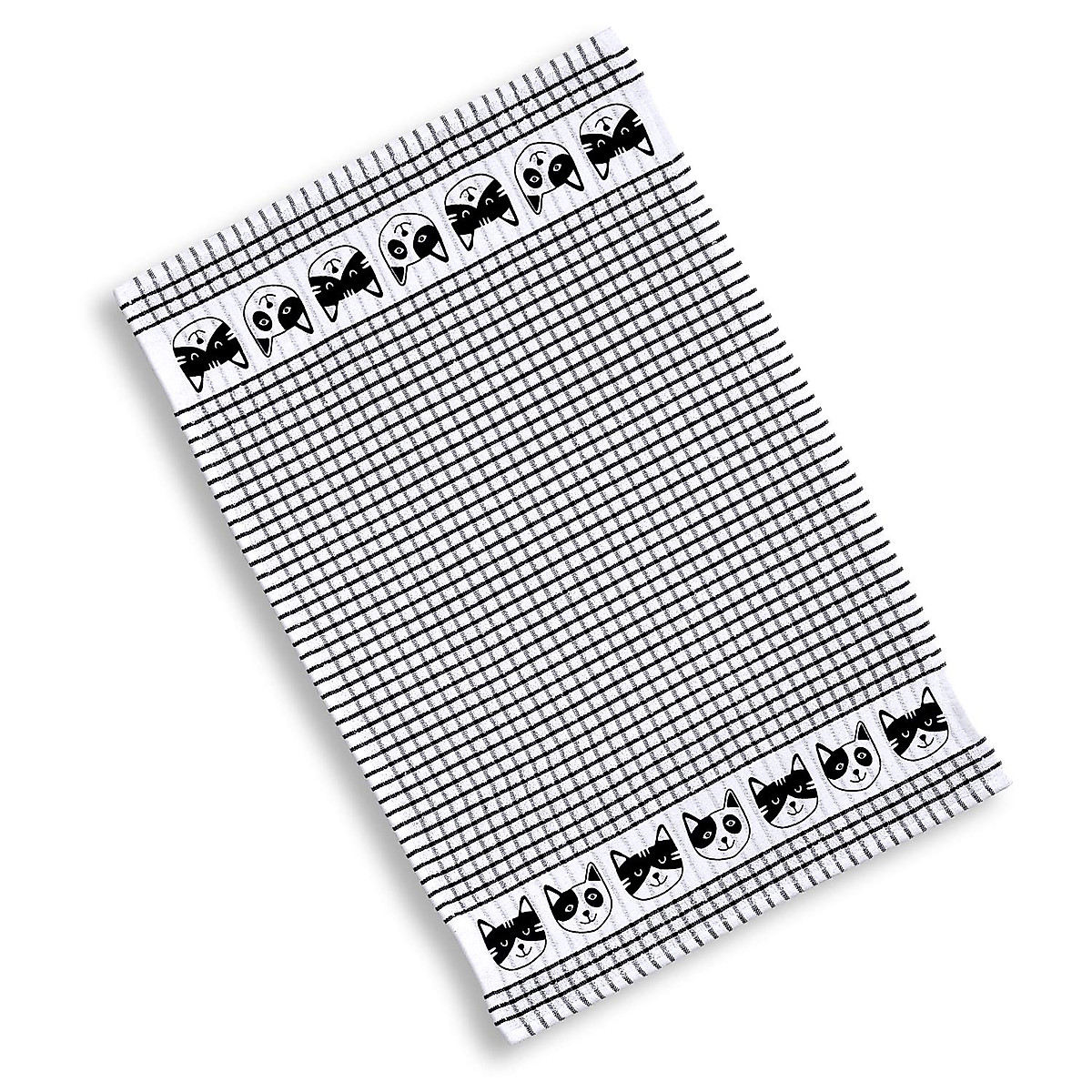 Cackleberry Home Cat Faces Terrycloth Kitchen Towels Windowpane Check Fabric, Set of 4 (Assorted)