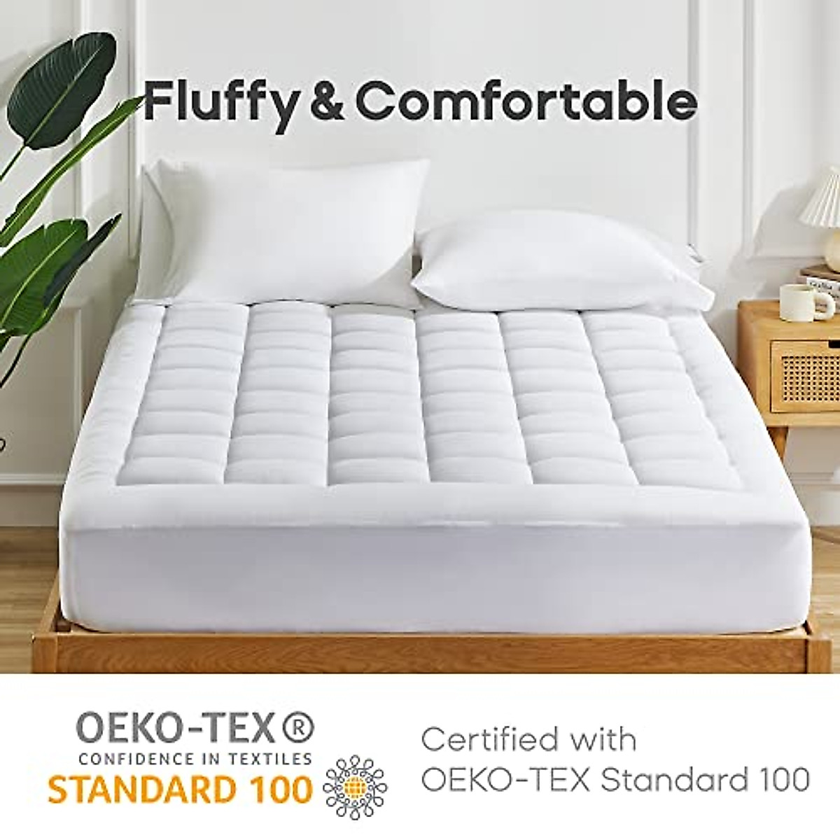 SONIVE Quilted Mattress Pad Soft Fluffy Pillow Top Mattress Cover Down Alternative Fill Topper Streches up to 21 Inches Deep Pocket (White, Twin)