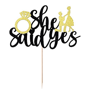 WRACKKIAR She Said Yes Cake Topper-Gold Glitter Wedding Engagement-Bridal Shower-Bachelorette Party Decorations