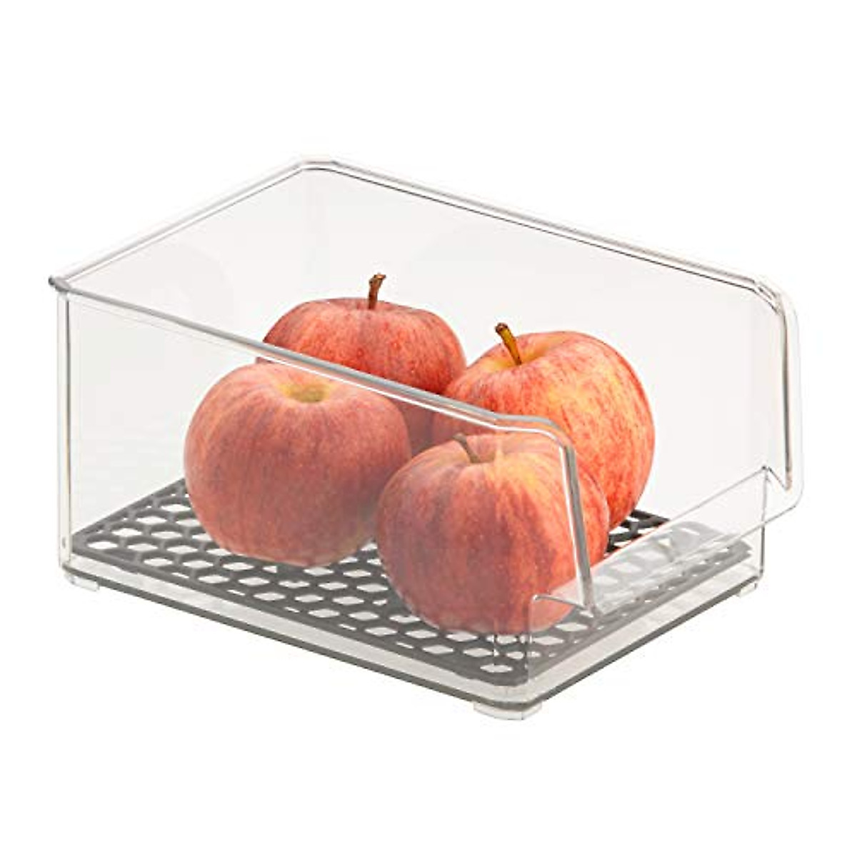 Spectrum Diversified Hexa in-Fridge Large Refrigerator Bin for Storage and Organization of Fruit Vegetables Produce and More, 8.5 x 6 x 4.25, Clear/Dark Gray