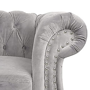 LEFHDA 84" Velvet Upholstered Chesterfield Sofa Couch, Modern 3 Seater Sofa Couch, Thicken Seat Cushions and Button Tufted Back Chesterfield Couch with Nailhead Trim Rolled Armrests, Grey