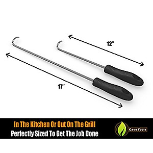 Cave Tools Food Flipper and Meat Hook for Grilling, Flipping, and Turning Vegetables and Meats BBQ Grill and Smoker Accessories, Right-Handed, Large (17 In) + Small (12 In)