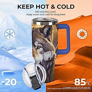 40 Oz Vacuum Tumbler with Deep Blue Handle Leakproof Insulated Tumbler Wolves And Dream Catchers Stainless Steel Travel Mug with Lid And Straw Coffee Cup Cute Water Bottles Cup Holder Friendly