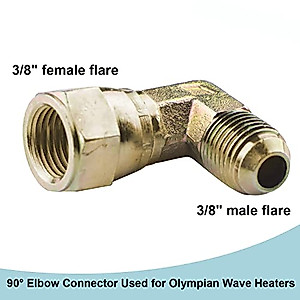 Tsinghwang 5 Pack 90° Elbow Connector for Camco Olympian Low Pressure Wave Heaters, 3/8" Female Swivel Flare x 3/8" Male Flare Propane Gas Water Oil Connector Coupling Fittings
