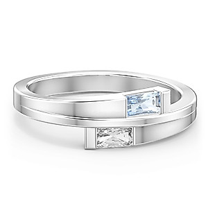 TSD 10K White Gold Double Baguette Bypass Birthstone Ring by JEWLR