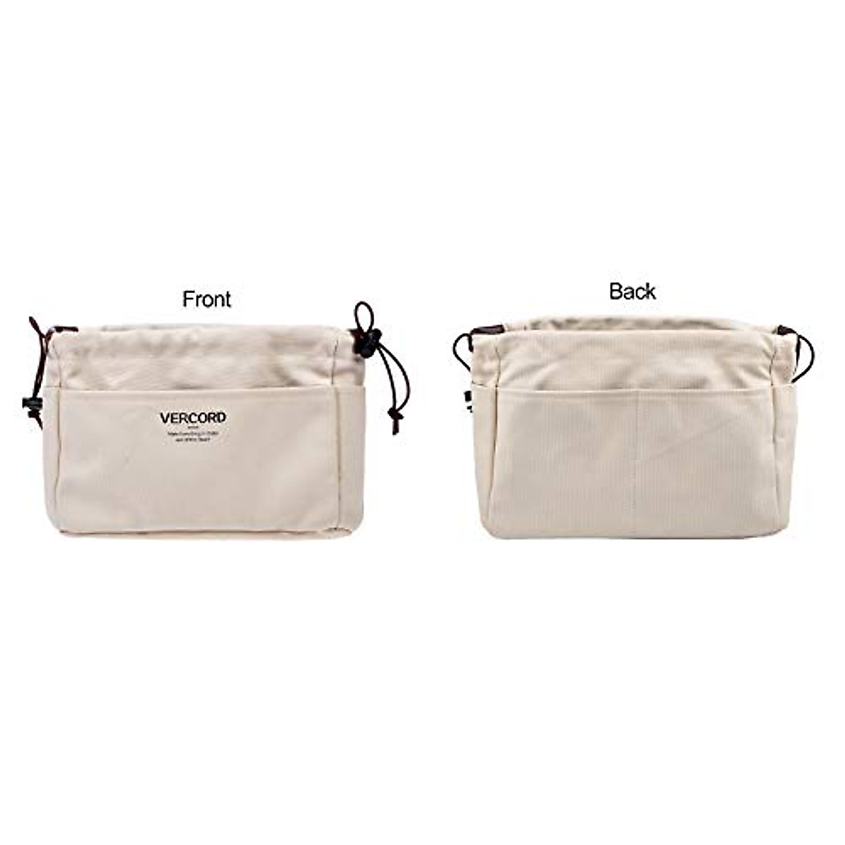 Vercord Canvas Handbag Organizers, Sturdy Purse Insert Organizer Bag in Bag, 10 Pockets Beige Small