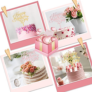 Happy Mother's Day Cake Topper, 10 Pieces Acrylic Mother's Day Cupcake Topper with Love Heart, Cake Picks Cake Decoration for Mom Day Birthday Party Supplies (Gold & Pink)