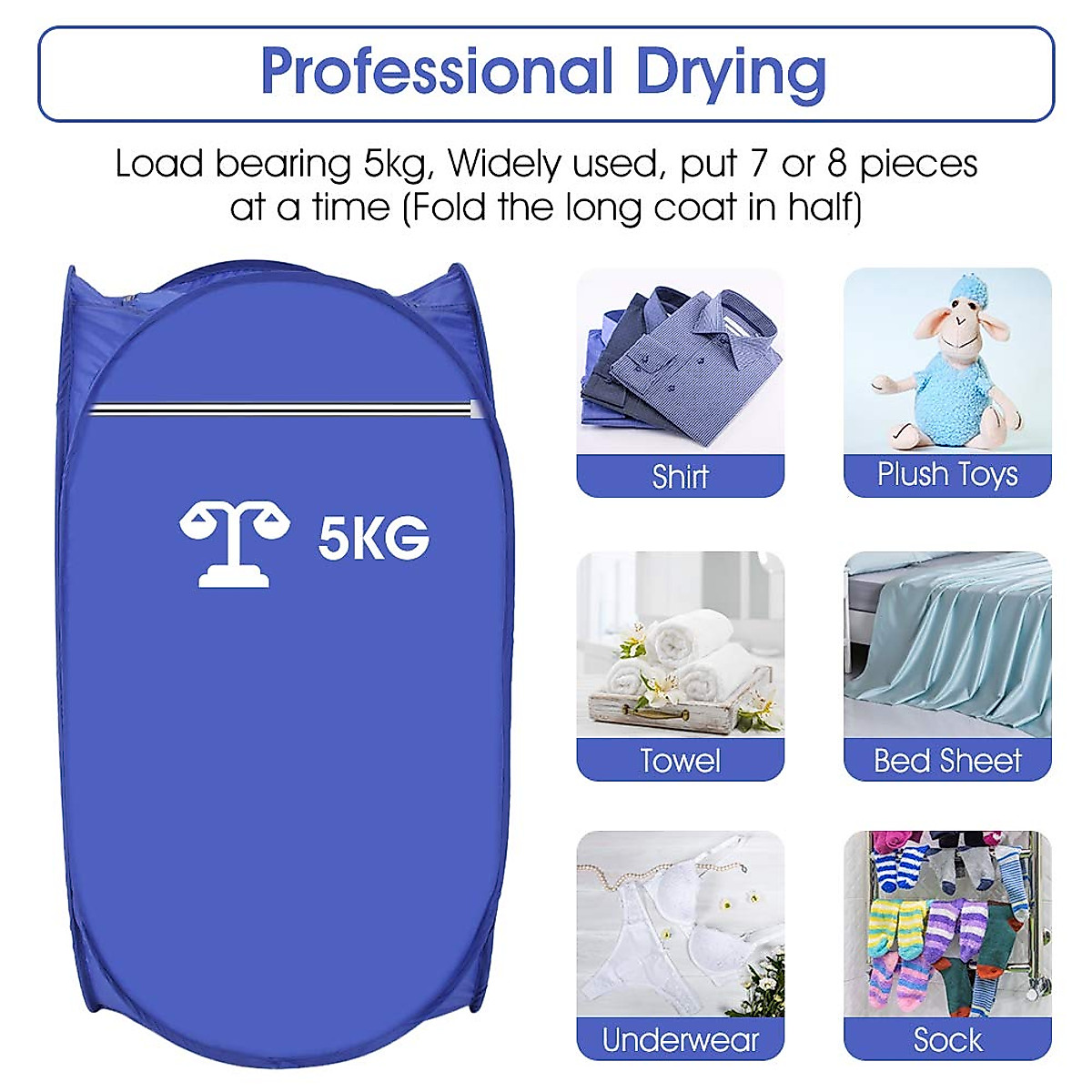 Travel Washing Machine, 800W Portable Clothes Dryer Portable Drying Rack for Laundry Foldable Clothes Drying Rack Energy Saving Clothing Dryers Portable Dryer for Apartments, Blue