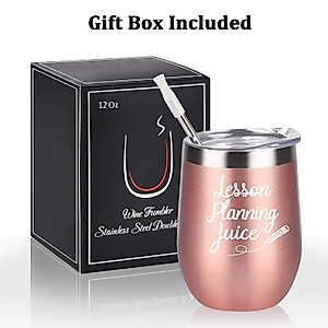 Cpskup Teacher Appreciation Gifts for Women, Lesson Planning Juice Stainless Steel Wine Tumbler with Lid, Funny Birthday Christmas Teachers Day Gifts Thank You Gifts for Teacher(12oz, Rose Gold)