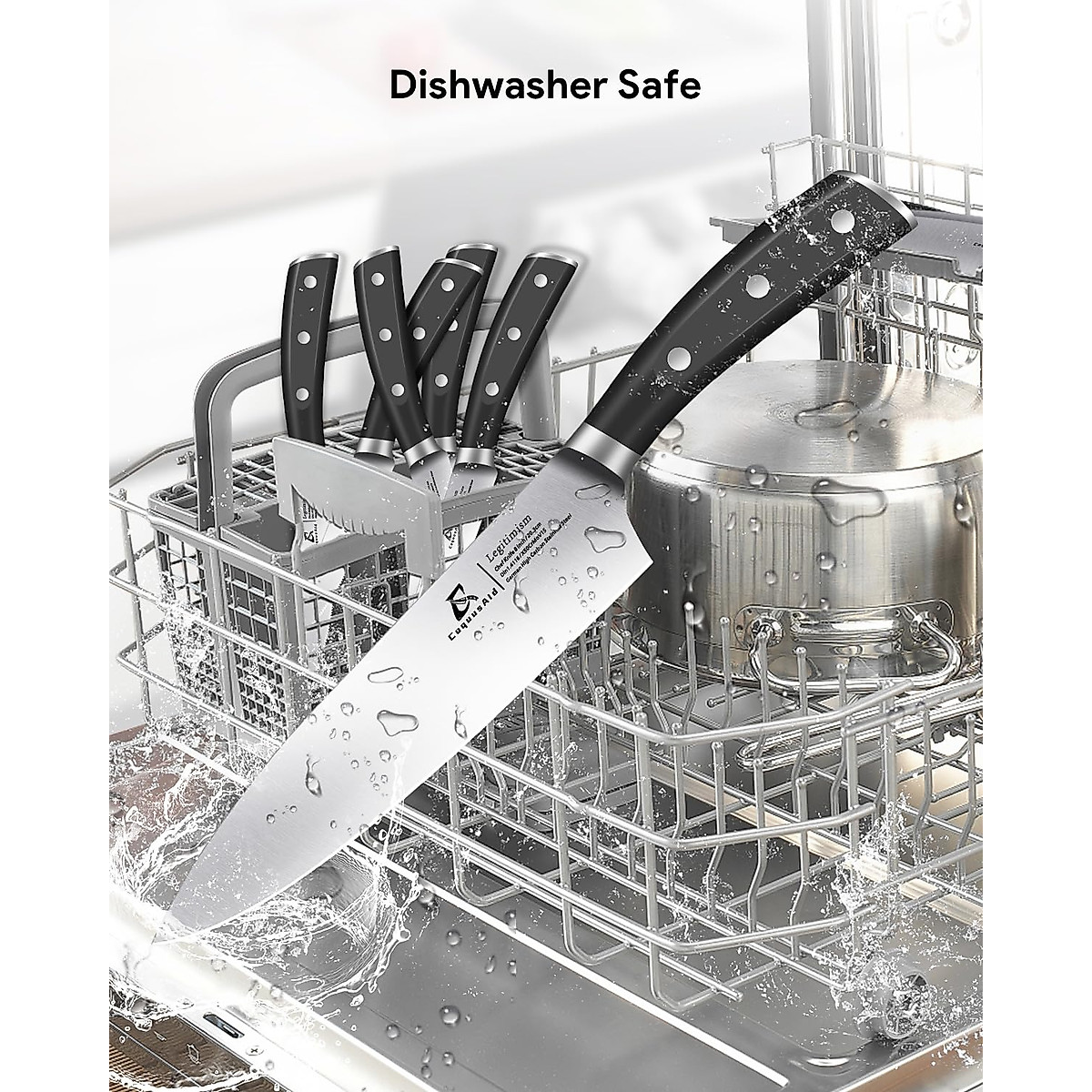 Knife Set, 15 PCS Kitchen Knife Block Sets with Sharpener, 6 Steak Knife Set Serrated with Block, Forged German Stainless Steel Rust Proof Knives, Dishwasher Safe Black, New Beveled Design