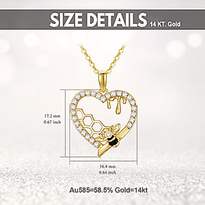 KECHO Gold Bee Necklace Gifts for Mom Women 14k Yellow Gold Honeycomb Honey Bee Pendant Necklaces Love Heart Jewelry Gifts for Women Her Wife