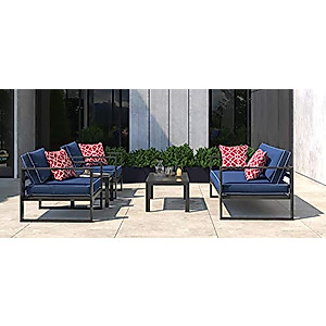 Tommy Hilfiger Monterey Modern Patio Outdoor Furniture Collection, Weather Resistant, Metal Frame, Sofa, Navy Blue & Dark Gray