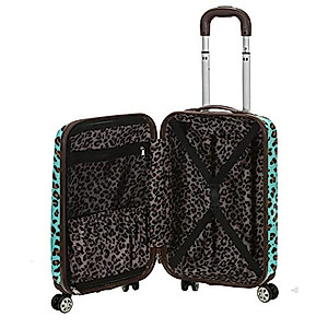 Rockland Safari Hardside Spinner Wheel Luggage, Blue Leopard, Carry-On 20-Inch
