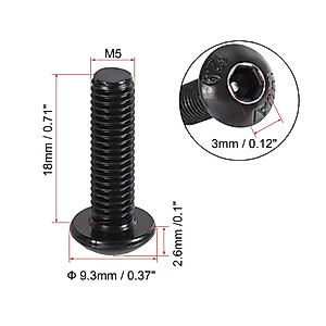 uxcell M5x18mm Hex Socket Button Head Cap Bolts Screws Carbon Steel 50pcs