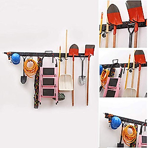 Homeon Wheels Tools Storage Rack system, for Room, Garage Organizer &Garden Organizer, Heavy-duty Solid and Easy to Install, Holds 10 hooks & Max 420 lbs, Holds Shovels, Rakes, Maps, Skis and Bikes