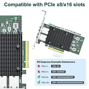 10Gb NIC Dual RJ45 Port PCIe Network Card with Intel X540-AT2 Controller, 10G Ethernet Converged Network LAN Adapter, Support Windows/Linux/Vmware/ESX/Freebsd Server, Compare to Intel X540-T2