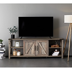 Newtour TV Stand Farmhouse Industrial Wood TV Console Entertainment Center for TV Up to 80 Inches Television Stands with Storage Cabinets and Adjustable Shelves, Rustic Wash Grey