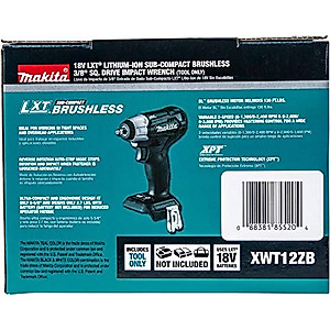 Makita XWT12ZB 18V LXT Lithium-Ion Sub-Compact Brushless Cordless 3/8" Sq. Drive Impact Wrench, Tool Only