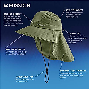 MISSION Cooling Sun Defender Hat, Bronze Green - Unisex Wide-Brim Hat with Nape for Men & Women - Lightweight & Durable - Cools Up to 2 Hours - UPF 50 Sun Protection - Machine Washable