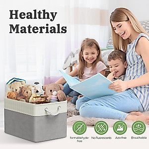 KITCSTI Fabric Storage Baskets for Shelves | Closet Storage Bins | Linen Cloth Baskets with Handle for Organizing