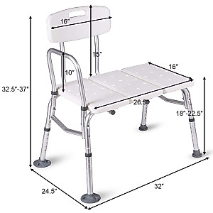 HEALTHLINE Tub Transfer Bench, Lightweight Medical Bath and Shower Chair with Back, Non-Slip Seat, Transfer Bench for Elderly and Disabled, Medical Bath Shower Chair, Adjustable Height, White