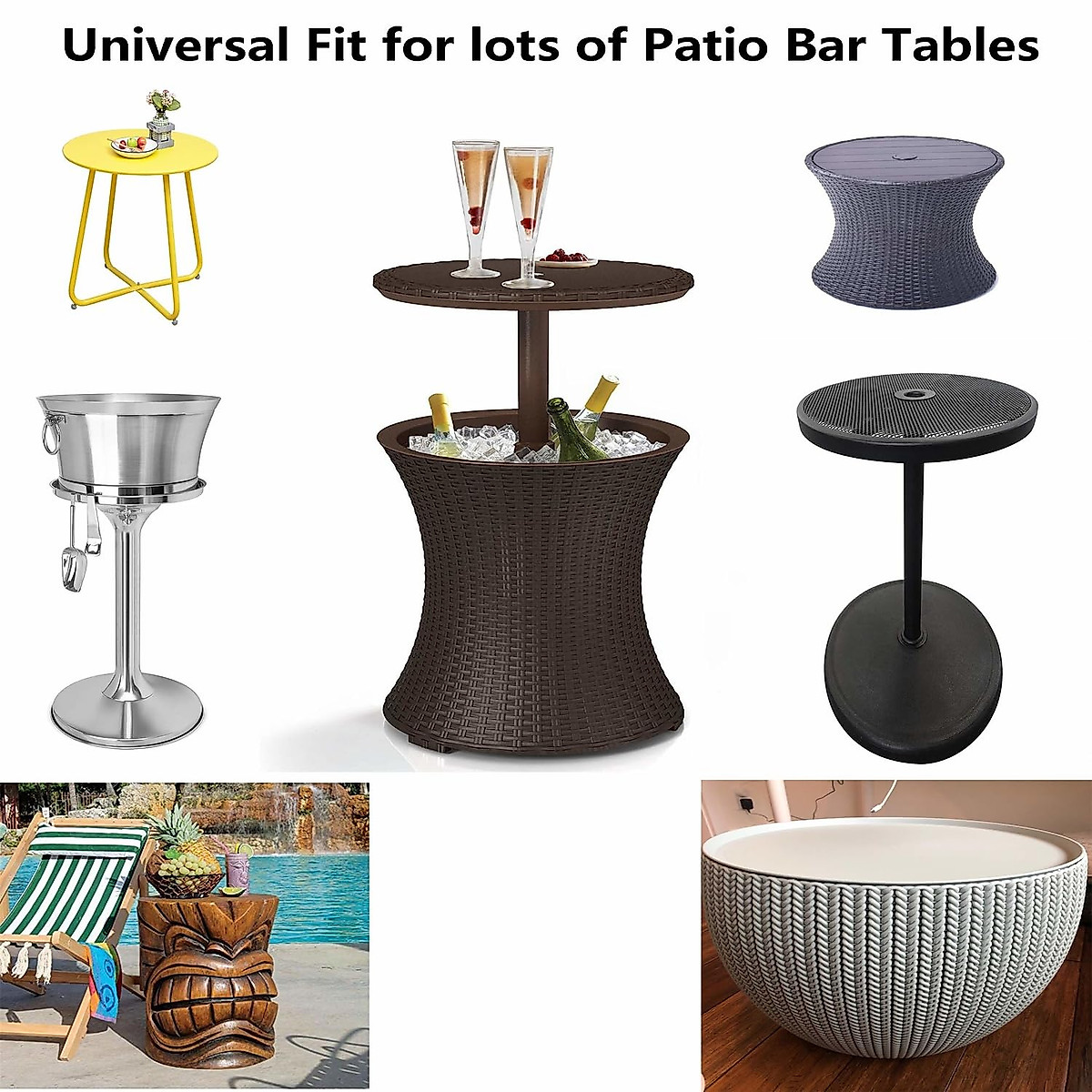 Saking Outdoor Cooler Table cover for Keter 7.5 Gallon Cool Bar Table, Waterproof Outdoor Barrel Cool Bar Table Cover, Round Pool Side End Table Cover with Drawstring, 21" D x 23" H, Black