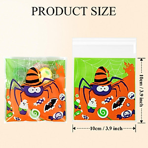 Artby7 100 Pack 4''x4'' Halloween Treat Bags for Candy or Cookies, Self Adhesive Small Candy Snake Goodie Bags for Halloween Party Favor and Gift Packing, Trick or Treat Bags