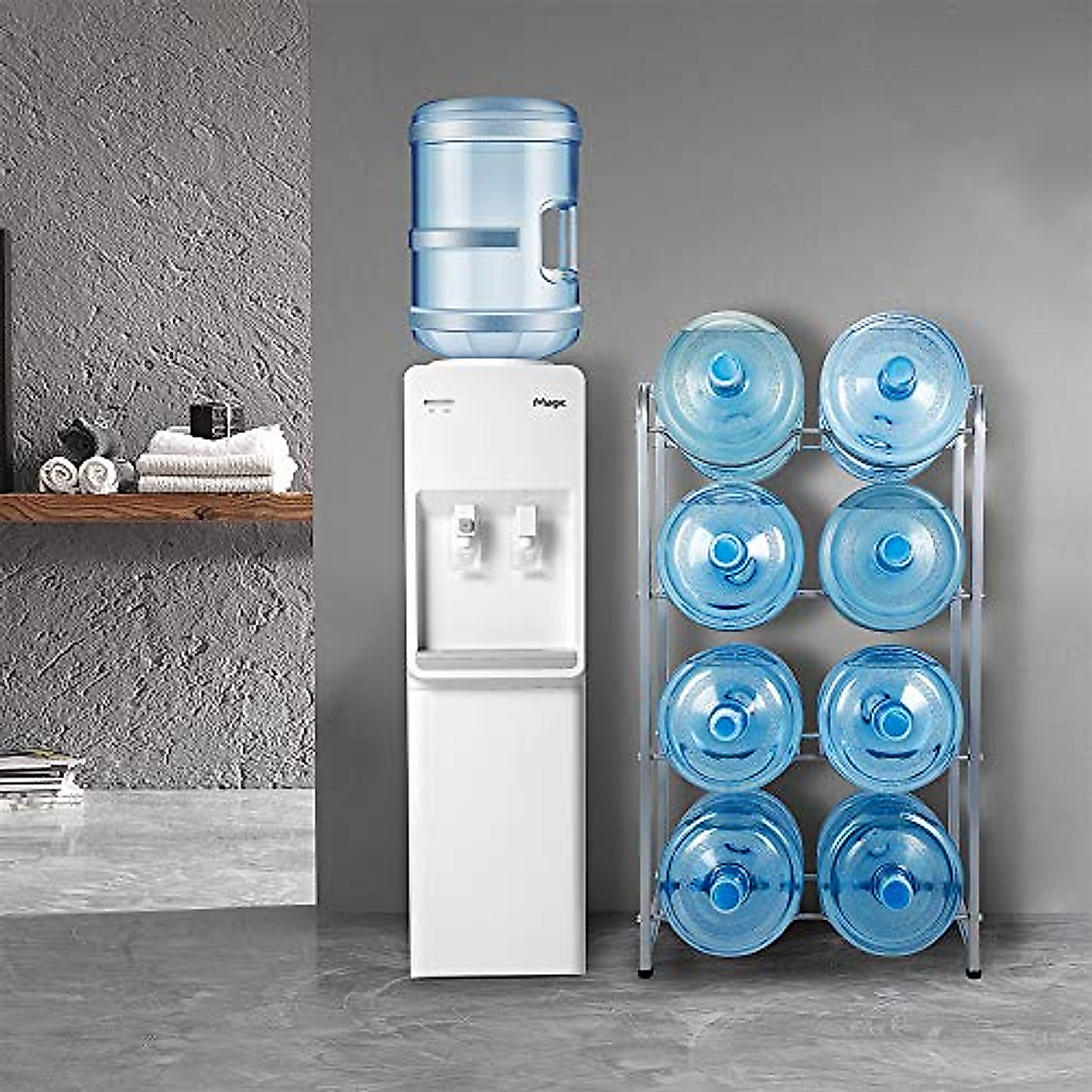 KAX 5-Gallon Water Bottle Holder 8 Trays Water Jug Rack 4-Tier Water Bottle Rack Reinforced Steel Rack for Water Storage Water Bottle Storage Rack for 8 Bottles, Silver