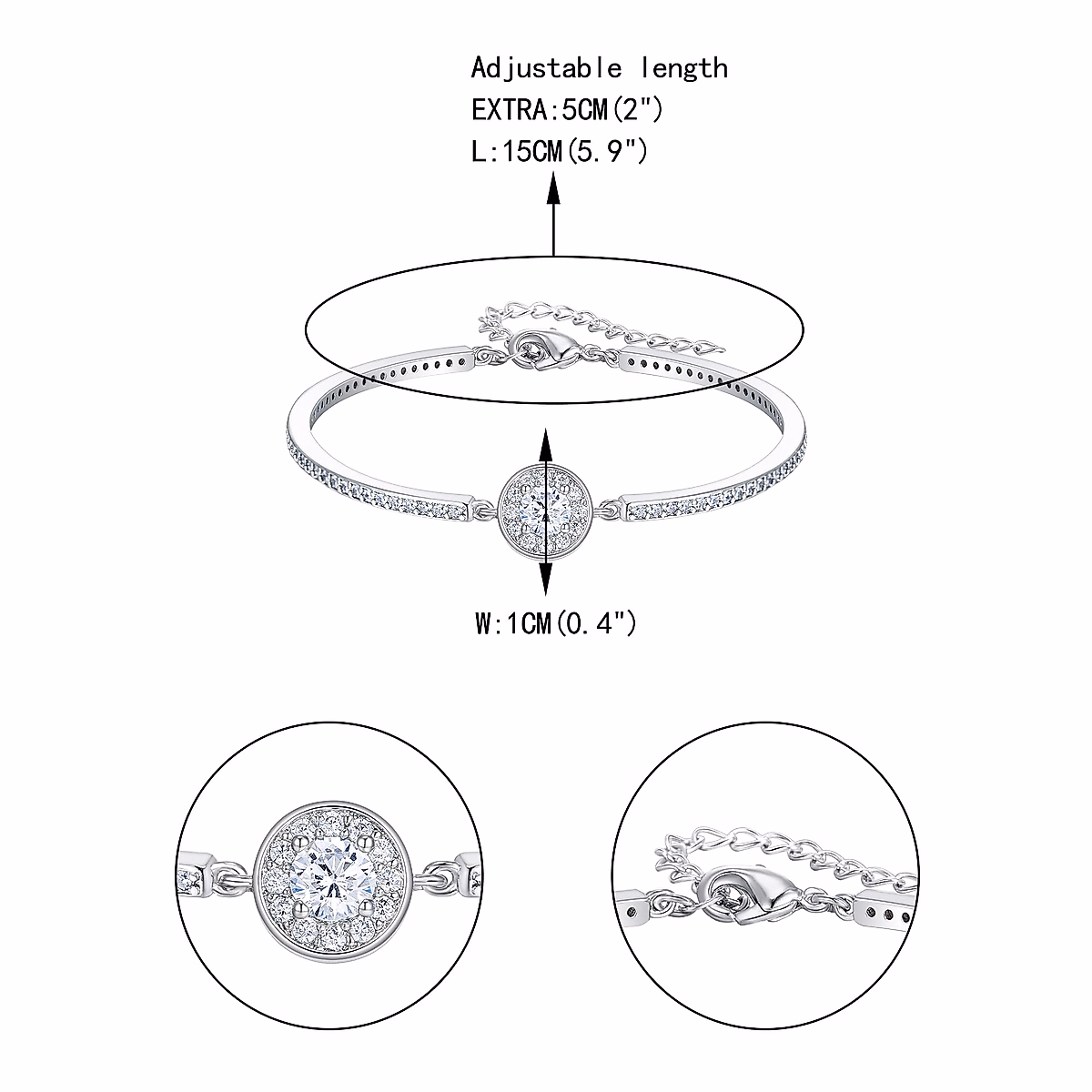 EVER FAITH Woman's Wedding Jewelry Gorgeous White CZ Birthstone Solitaire Wrist Bangle Bracelet Link for Bride, Bridesmaids