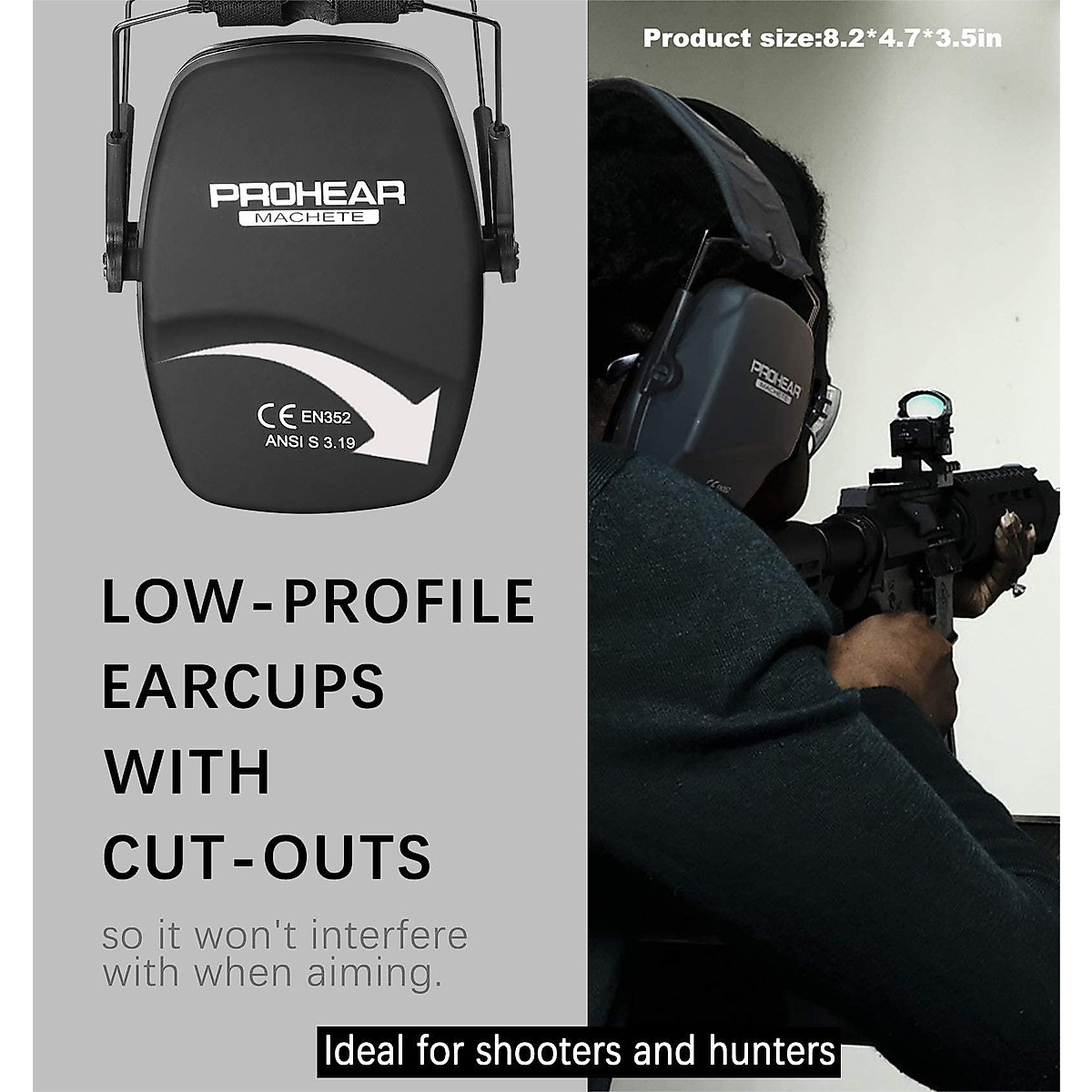 PROHEAR 016 Ear Protection Safety Earmuffs for Shooting, NRR 26dB Noise Reduction Slim Passive Hearing Protector with Low-Profile Earcups, Compact Foldable Ear Defenders for Gun Range, Hunting (Black)