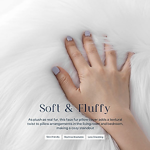 Phantoscope Faux Fur Solid Decorative Pillow Cover Fluffy Throw Pillow Mongolian Luxury Fuzzy Pillow Case Cushion Cover for Bedroom and Couch,True White 18 x 18 Inches