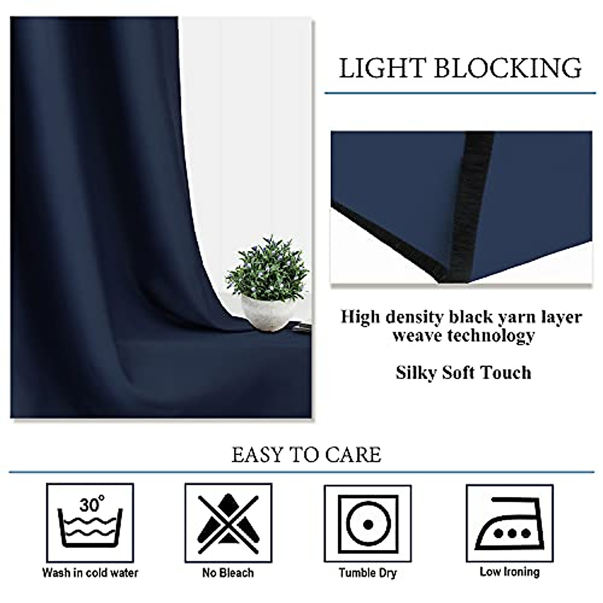 Diraysid Navy Blue Blackout Curtains for Bedroom and Living Room Thermal Insulated Room Darkening Curtains Drapes, 52 x 84, 2 Panels