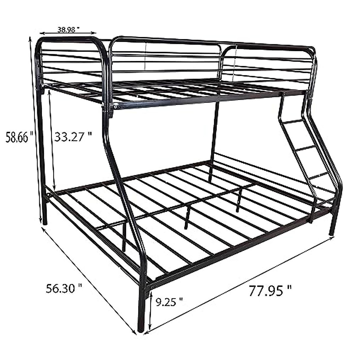 RIDFY Metal Bunk Bed with Guardrail and Ladders, Heavy Duty Twin Over Full Beds Frame for Kids/Teen/Adults, Space-Saving, Noise Free, No Box Spring Needed, Easy Assembly (Black)