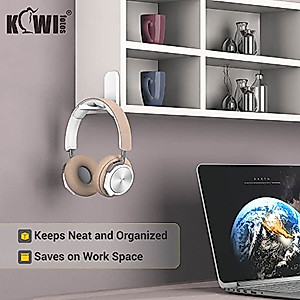 KIWIFOTOS 2 PackA dhesive Desk Headphone Hanger, PC Gaming Headset Holder Stand, Adhesive Holder Mount for Wall, Foldable Headphones Hook Mount Under Desk - White,Two Pack