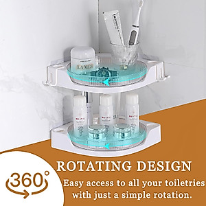 DOADW Corner Shower Organizer - 360° Rotating 2 Tier Lazy Susan Shower Caddy Corner Bathroom Shower Organizer with Hole Rack - Wall Mounted Corner Shower Shelf for Inside Shower, Bathroom