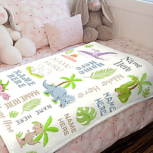 Personalized Dinosaur Throw Blanket for Kids Boys, Dinosaur Design Custom Name Baby Blanket, Baby Swaddle Blankets with Cute Animal, Customized Swadding Blanket for Toddler Newborn Birthday Gifts