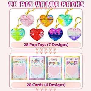 WODMAZ Valentines Day Gifts for Kids, 28 Pack Valentines Day Cards with Heart Pop Fidget Toys for Valentine Party Favors, Valentine Classroom Exchange Prize Supplies, Valentine's Greeting Cards