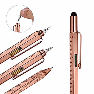 Multi Function Engineer Pen Business Gift for men, 5 in 1 Rose Gold tool ballpoint pen with Ruler, Level gauge, Ballpoint Pen, Stylus and 2 Screw Drivers, Multifunction Tool Pen Fit come in Gift Box