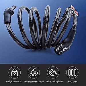 Bicycle Locks Heavy Duty Anti Theft Bike Lock Bike Lock 4 Digit Code Combination Bicycle Security Lock Bike Cable Basic Coiling Resettable Combination Cable Bike Lock, for Bicycle Outdoors