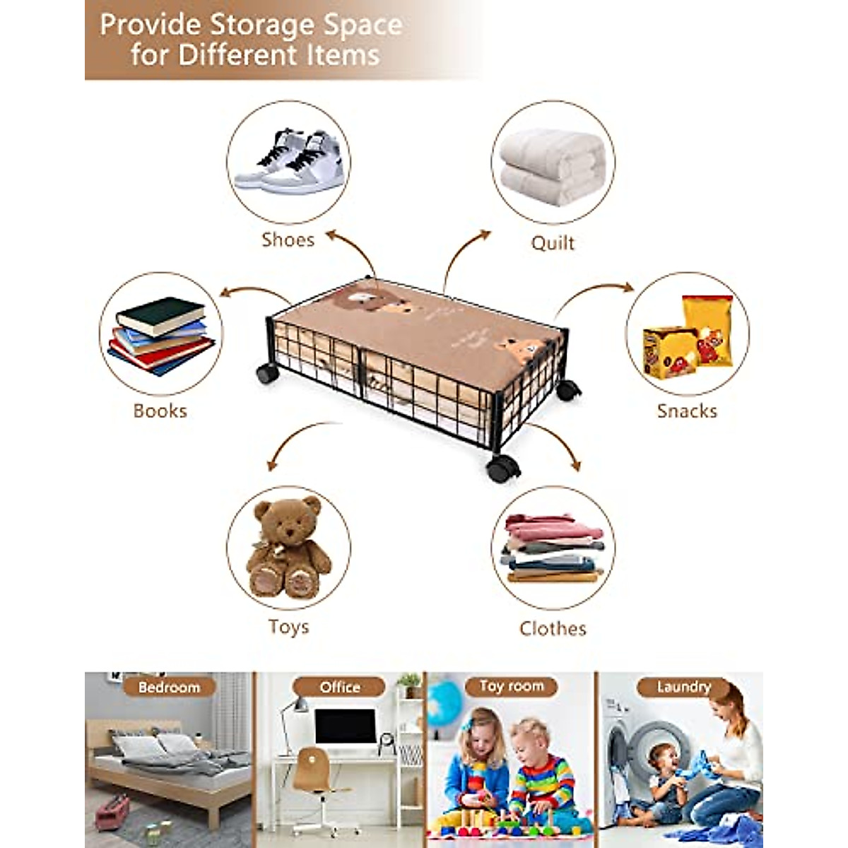 Under Bed Storage with Wheels, Underbed Storage Containers, Foldable Bedroom Storage and Organization with Handles, Underbed Storage Drawer for Shoes, Clothes, Toys, Blankets and Bedding (2 Pack, Black)