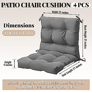 Marsui 4 Pcs Outdoor Indoor Seat/Back Chair Cushions Tufted Pillow with Ties All Weather Replacement Cushions Patio Furniture Cushions Outdoor Furniture, 42 x 21 Inches (Dark Gray)